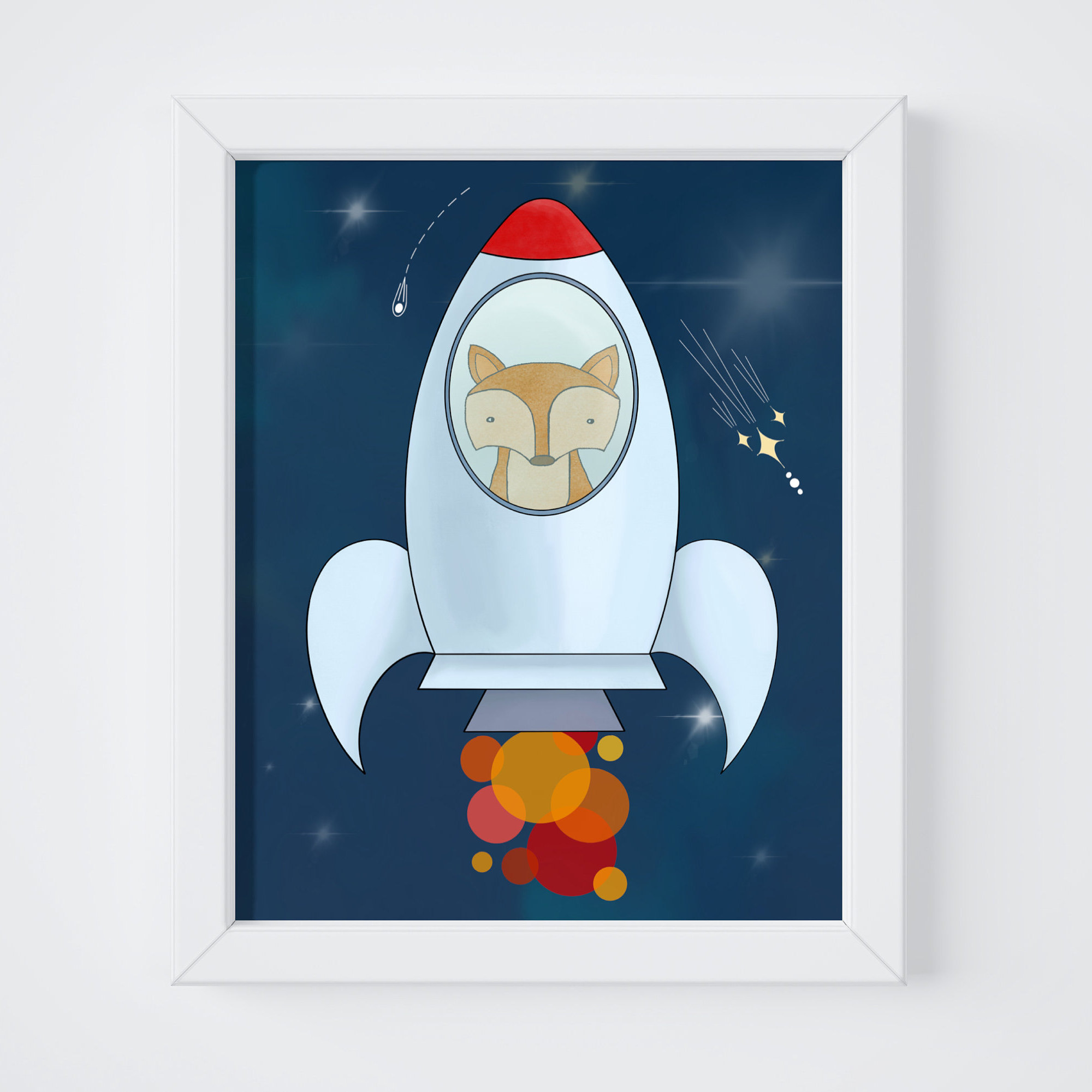 Space Rocket Art Print Cute Space Fox in Space Ship for Your - Etsy