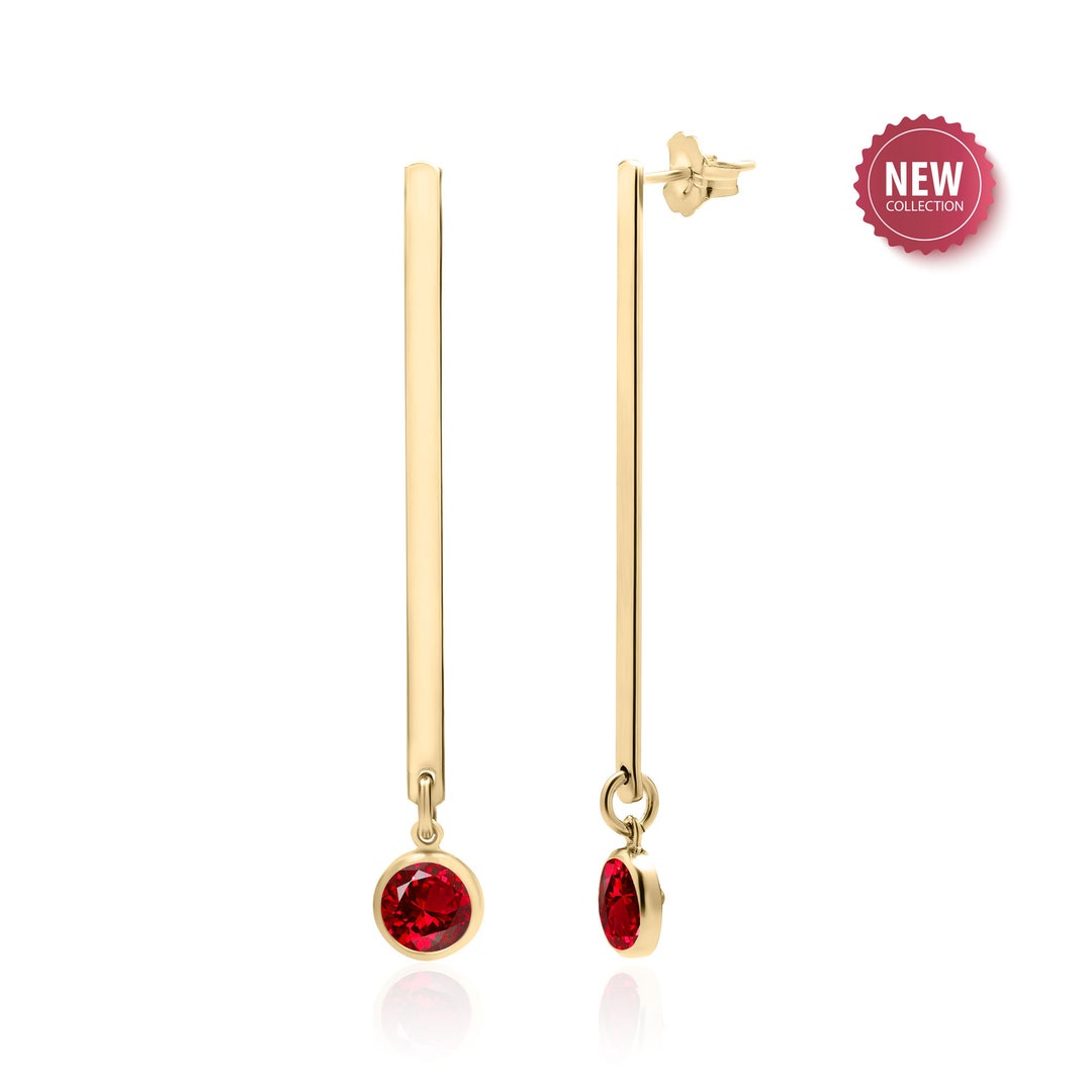 Ruby Bar Drop Earrings in 14K Gold Filled or Sterling Silver, Lab ...