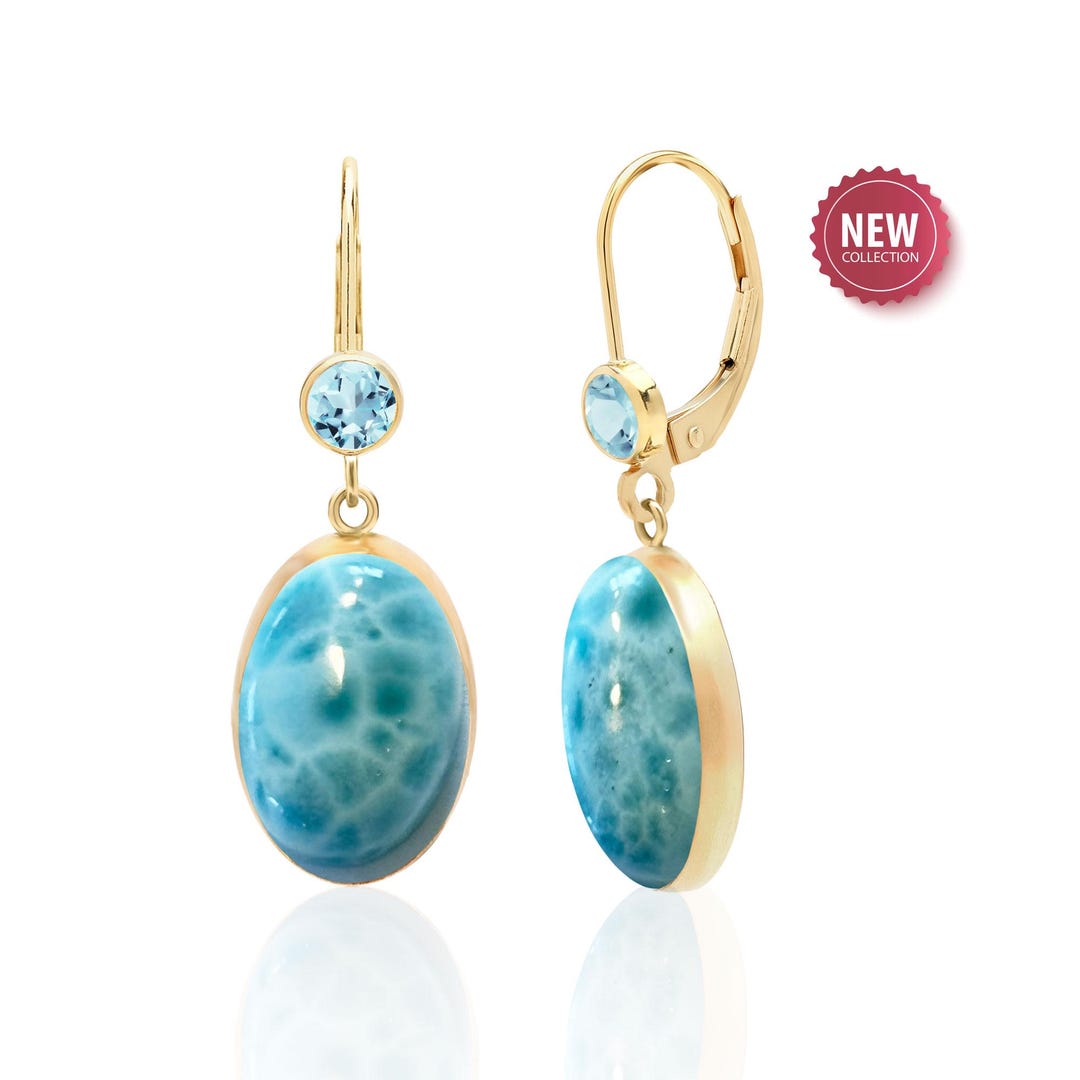 Oval Larimar Stone Earrings in 14K Gold Filled, Unique Coastal Jewelry ...