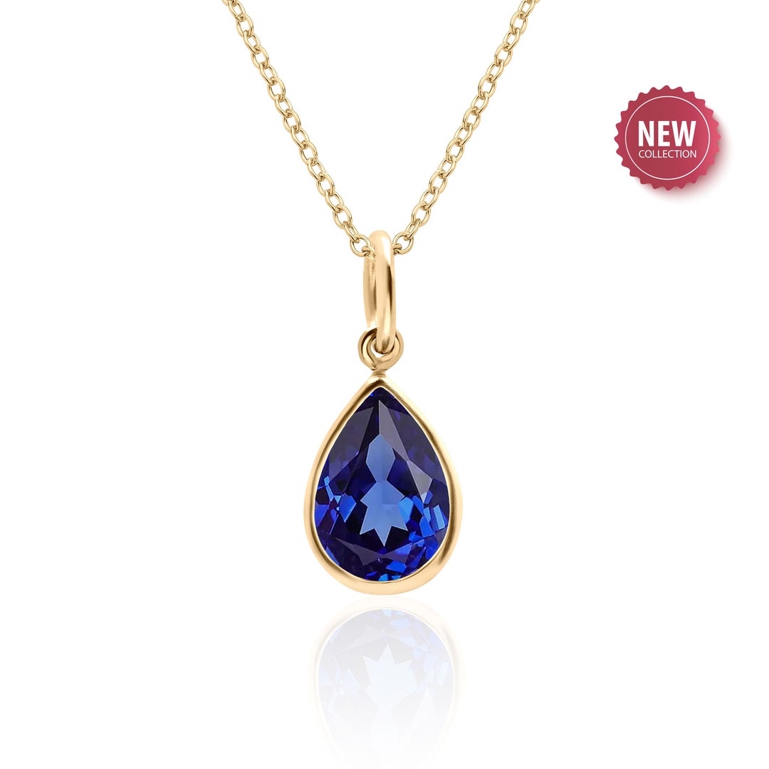 Blue Sapphire Teardrop Necklace in 14K Gold Filled or Sterling - Etsy