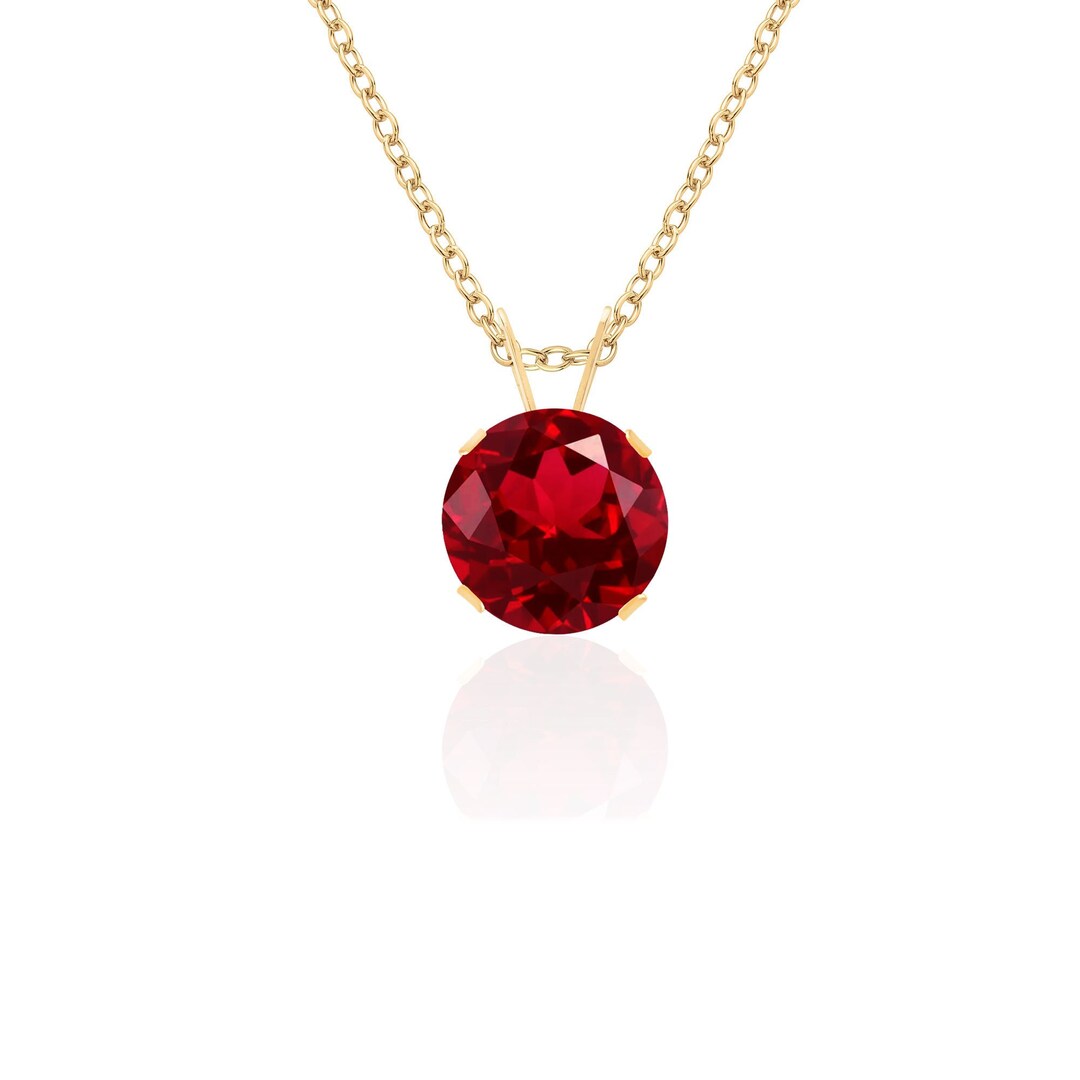 Ruby Pendant Necklace in 14K Solid Gold, Lab Created Ruby Jewelry, July ...