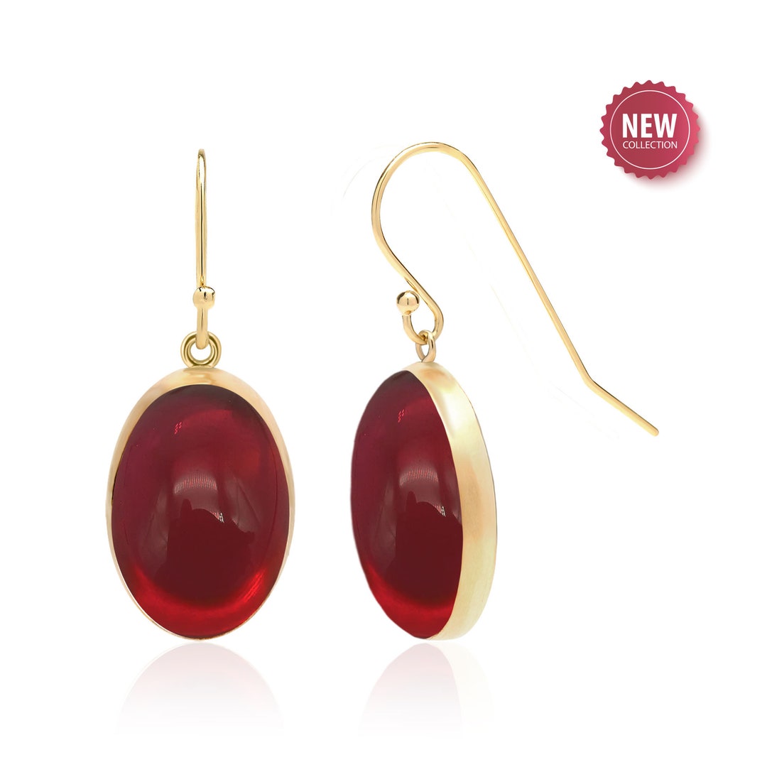 Ruby Drop Earrings, 14K Gold Filled, 18x13 Mm Oval Cabochon Drops - Etsy