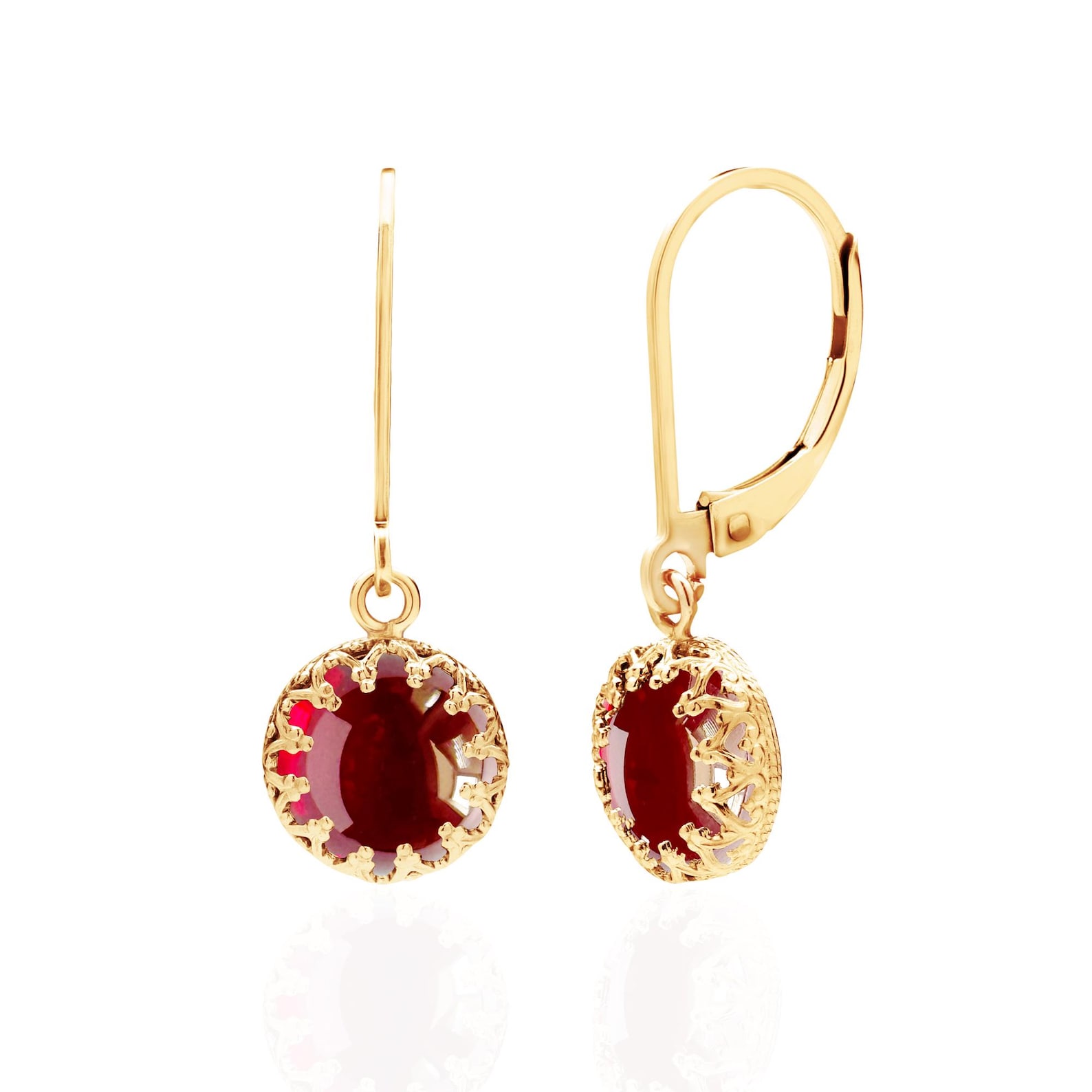 Ruby Earrings in 14K Gold Filled, 8 Mm Lab Created Cabochon Drops, July ...