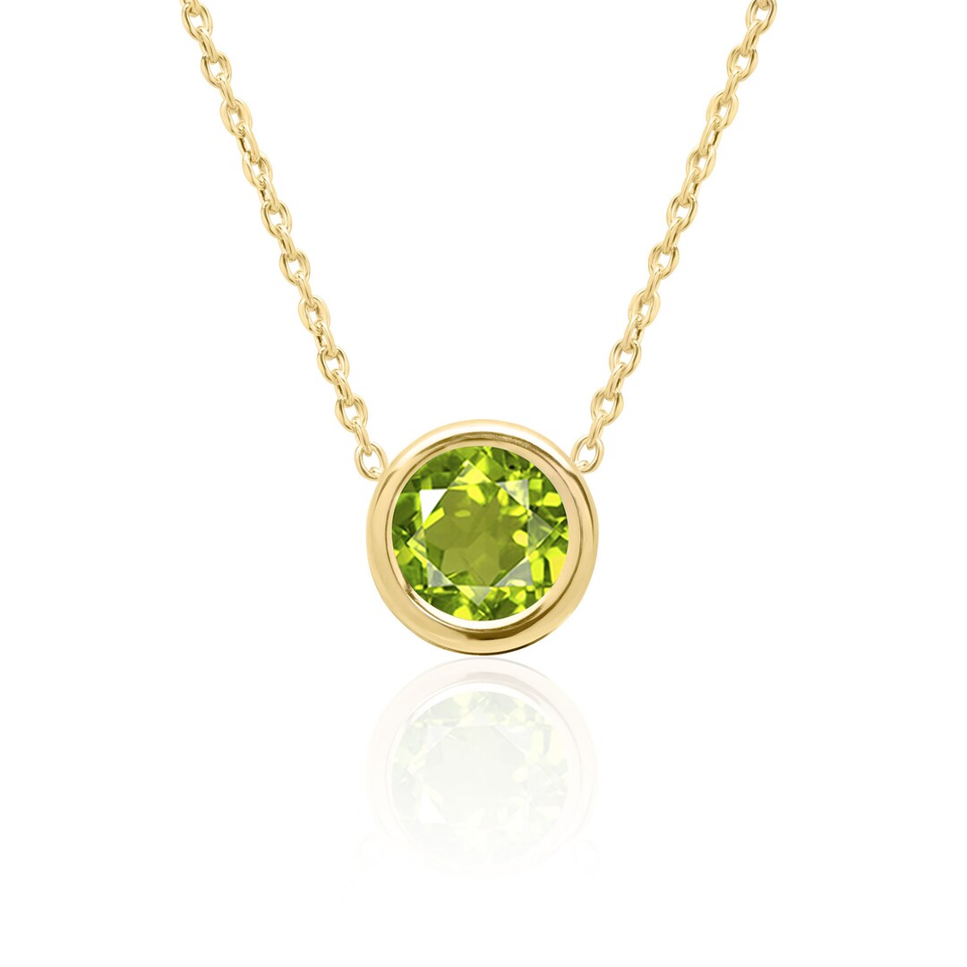 Peridot Necklace in 14K Gold 2 CARAT / 8mm August - Etsy