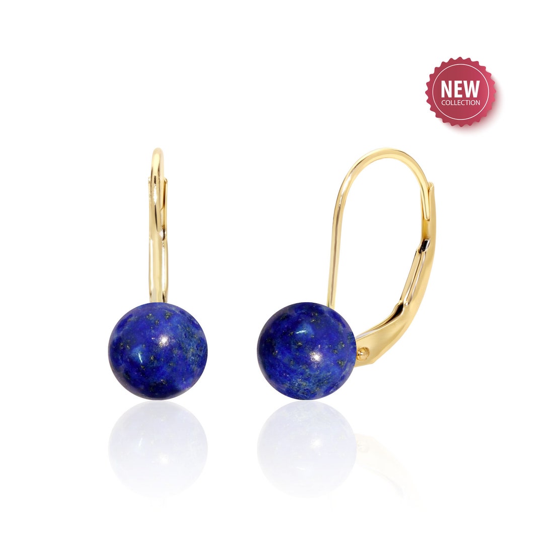 Lapis Lazuli Earrings 14K Gold, Cobalt Blue Lapis Jewelry, 9th ...