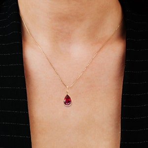 Pear Ruby Pendant Necklace in 14K Gold Filled or Sterling Silver, July ...