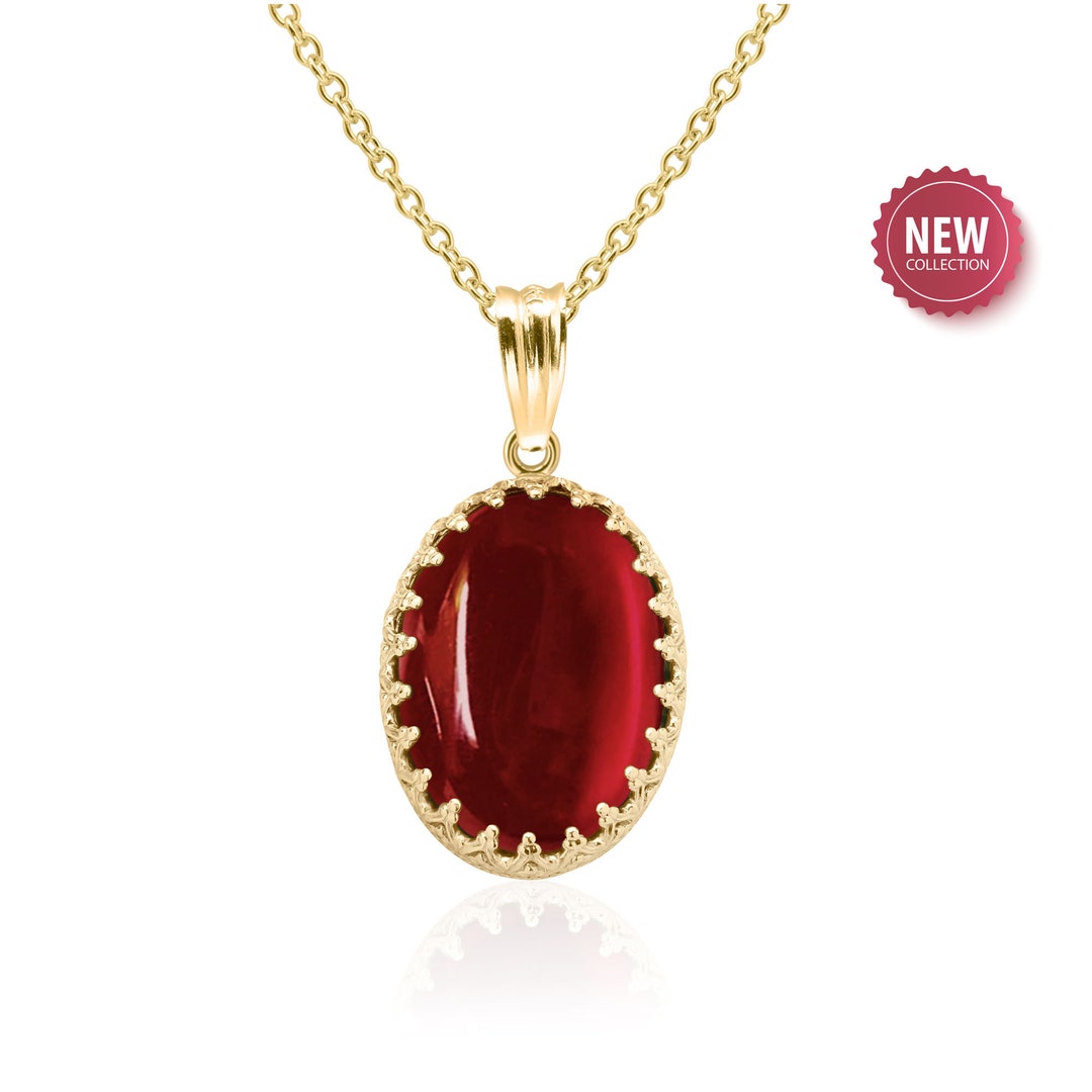 Large Ruby Pendant Necklace for Women in 14K Gold Filled or Sterling ...