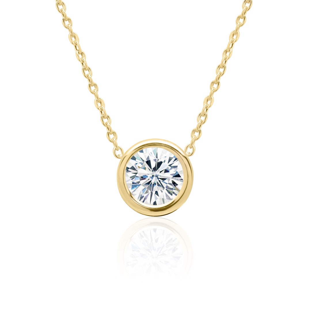 2.0 Ct. 14K Gold Moissanite Solitaire Necklace, April Birthstone ...