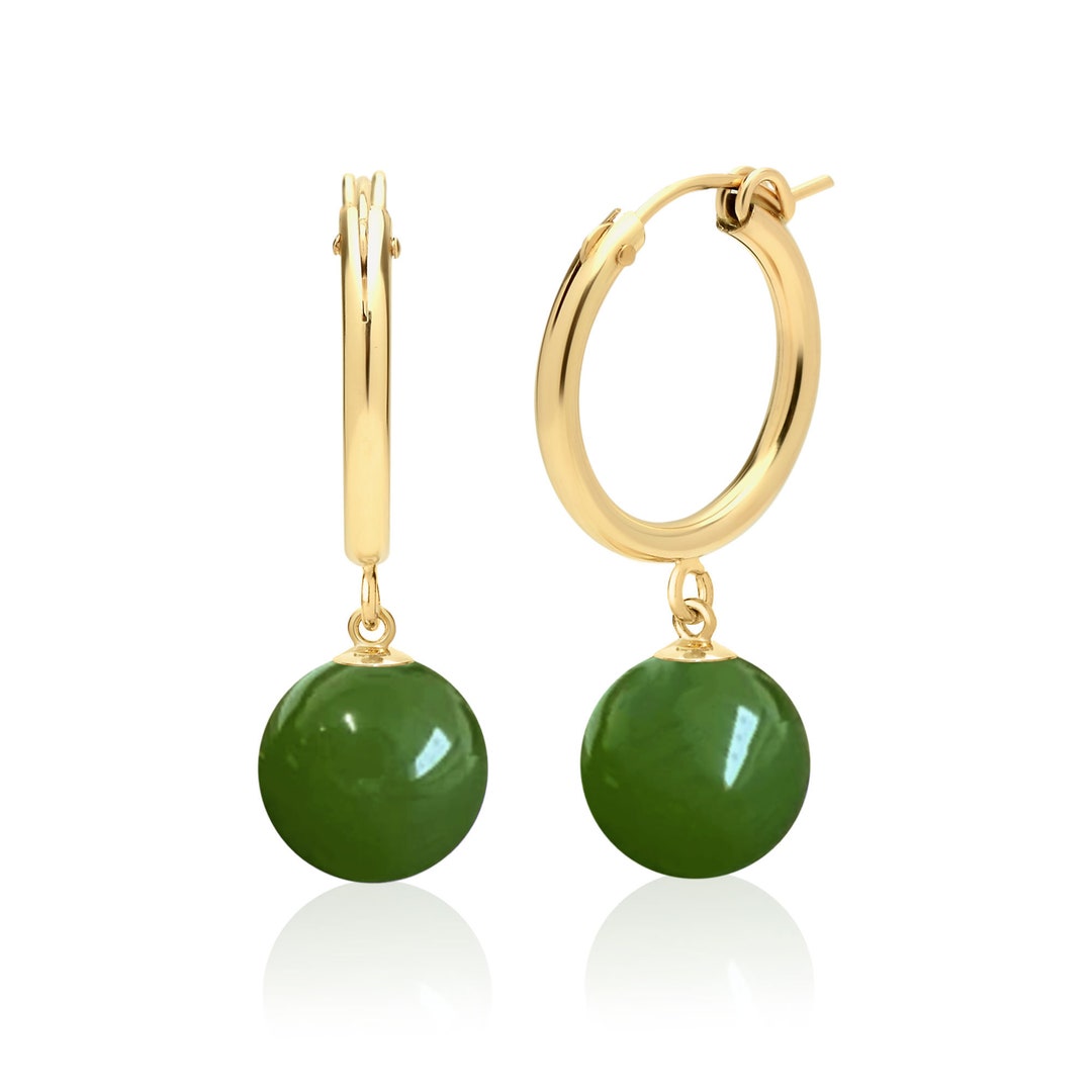 Genuine Jade Hoop Earrings in 14K Gold Filled or Sterling Silver ...