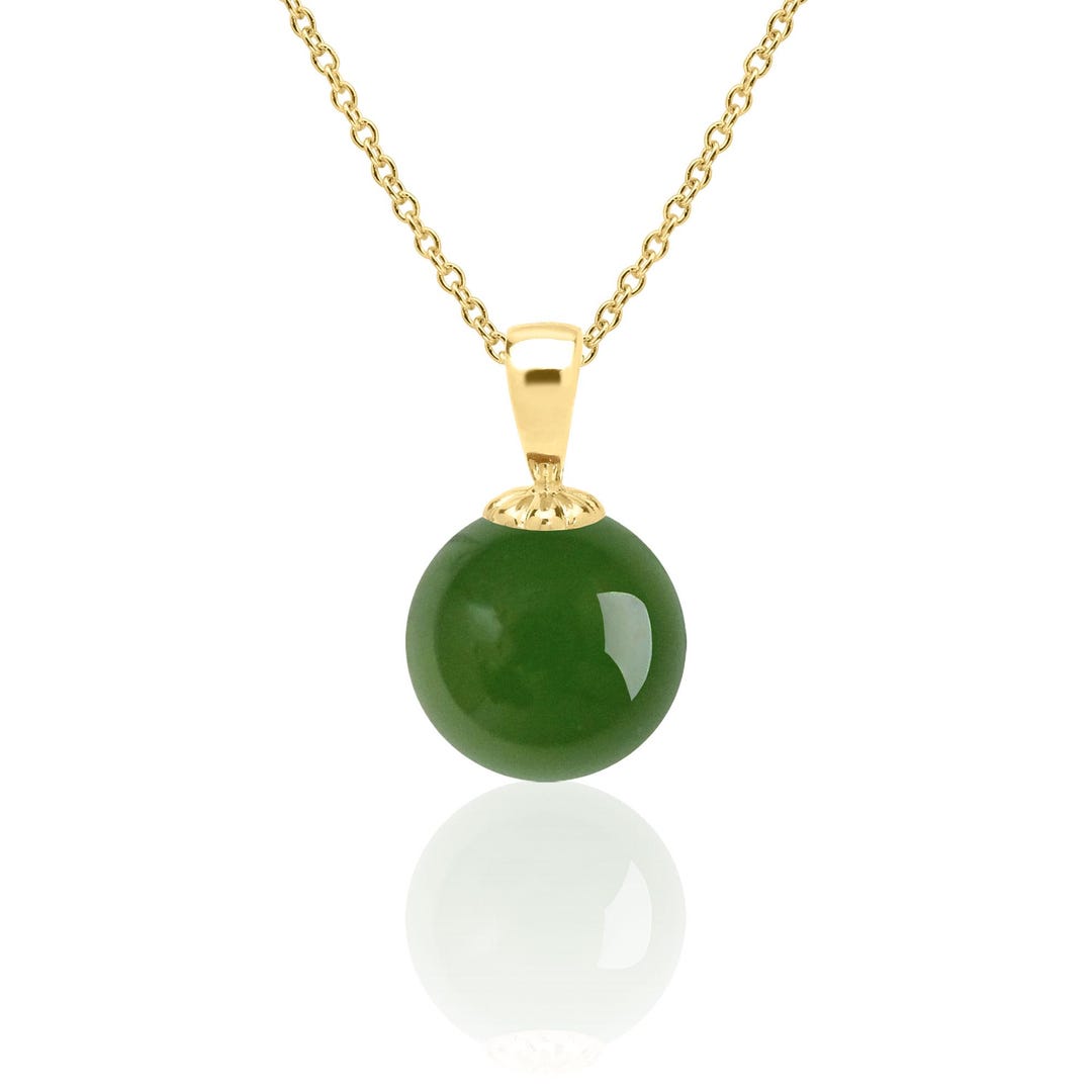 14K Gold 10 Mm Green Jade Ball Pendant Necklace, Genuine Jade Jewelry ...