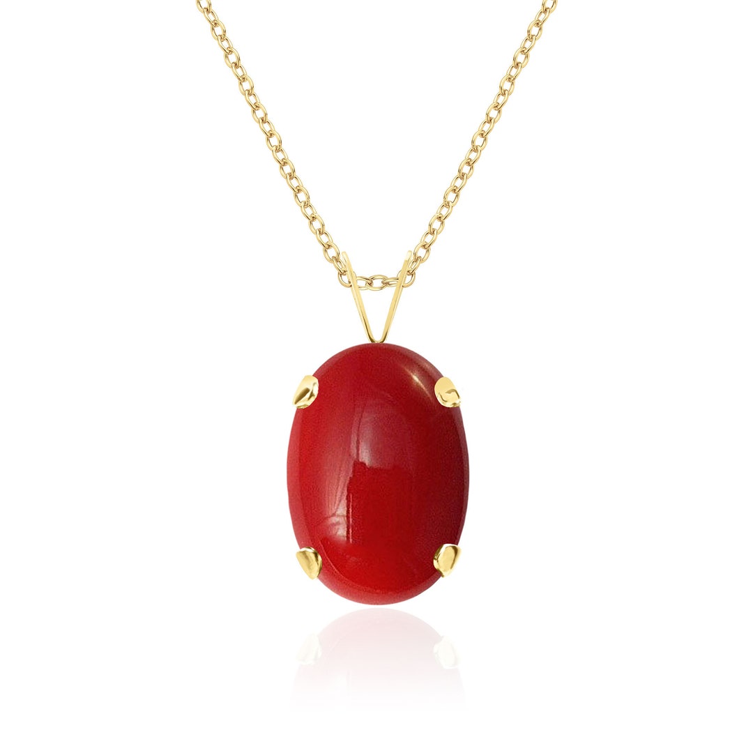 Oval Red Coral Pendant Necklace in 14K Solid Gold / 14K Gold Filled ...
