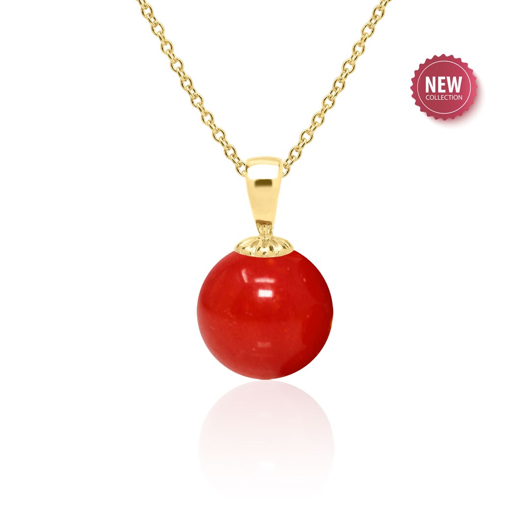 Red Coral Pendant Necklace 14K Gold 35th Anniversary Coral - Etsy