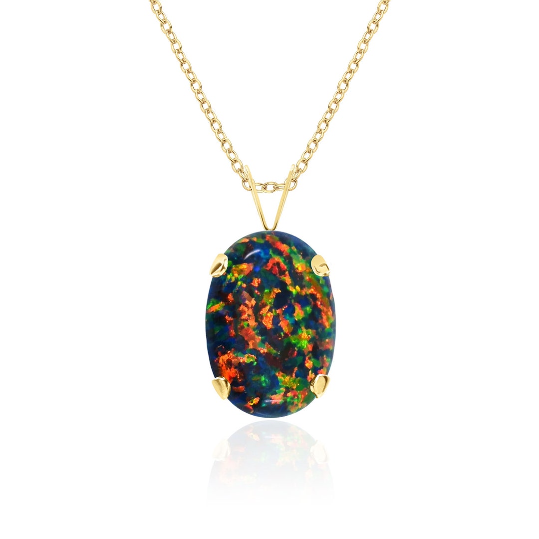 Black Fire Opal Pendant Necklace 14K Solid Gold / Sterling Silver / 14K ...