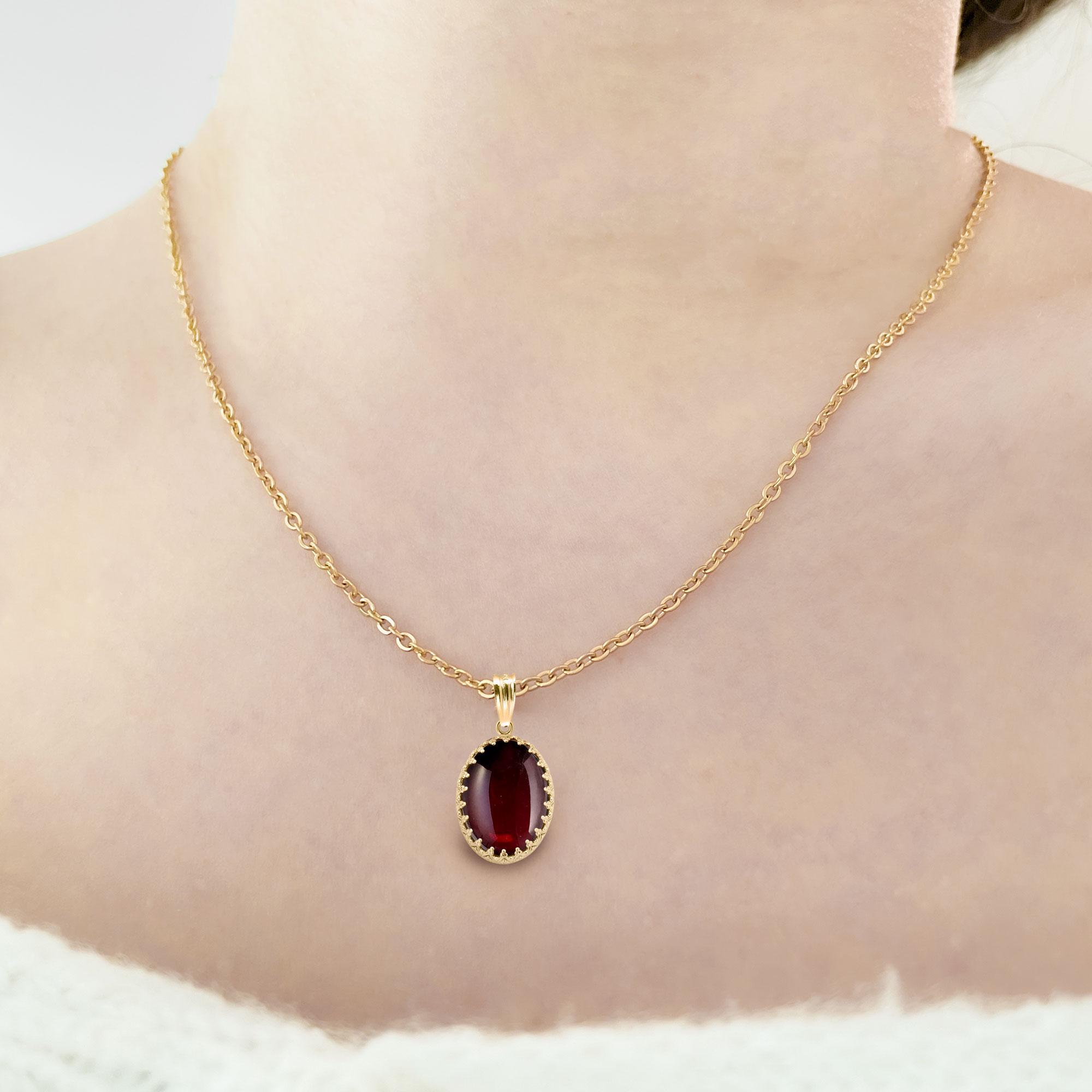 Large Garnet Pendant Necklace, 14K Gold Filled or Sterling Silver ...