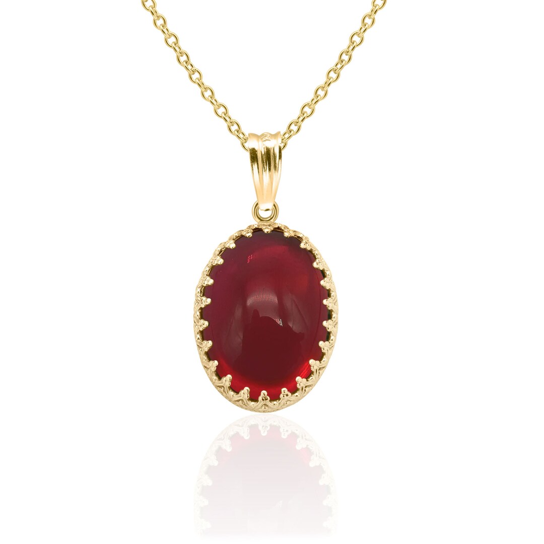 Large Ruby Pendant Necklace for Women in 14K Gold Filled or Sterling ...