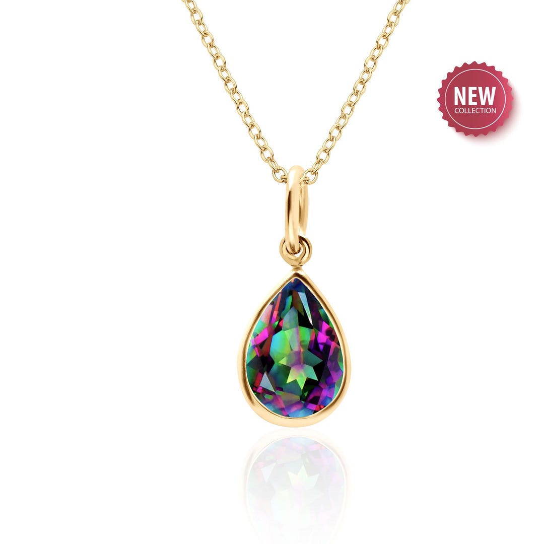 Pear Shape Mystic Topaz Pendant Necklace in Gold Filled or Sterling ...