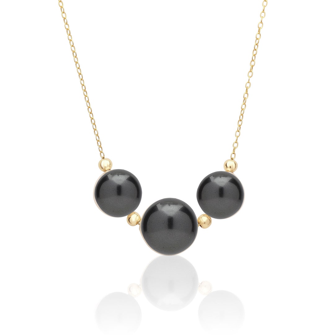 Black Three Pearl Choker Necklace in 14K Gold Filled or Sterling Silver ...