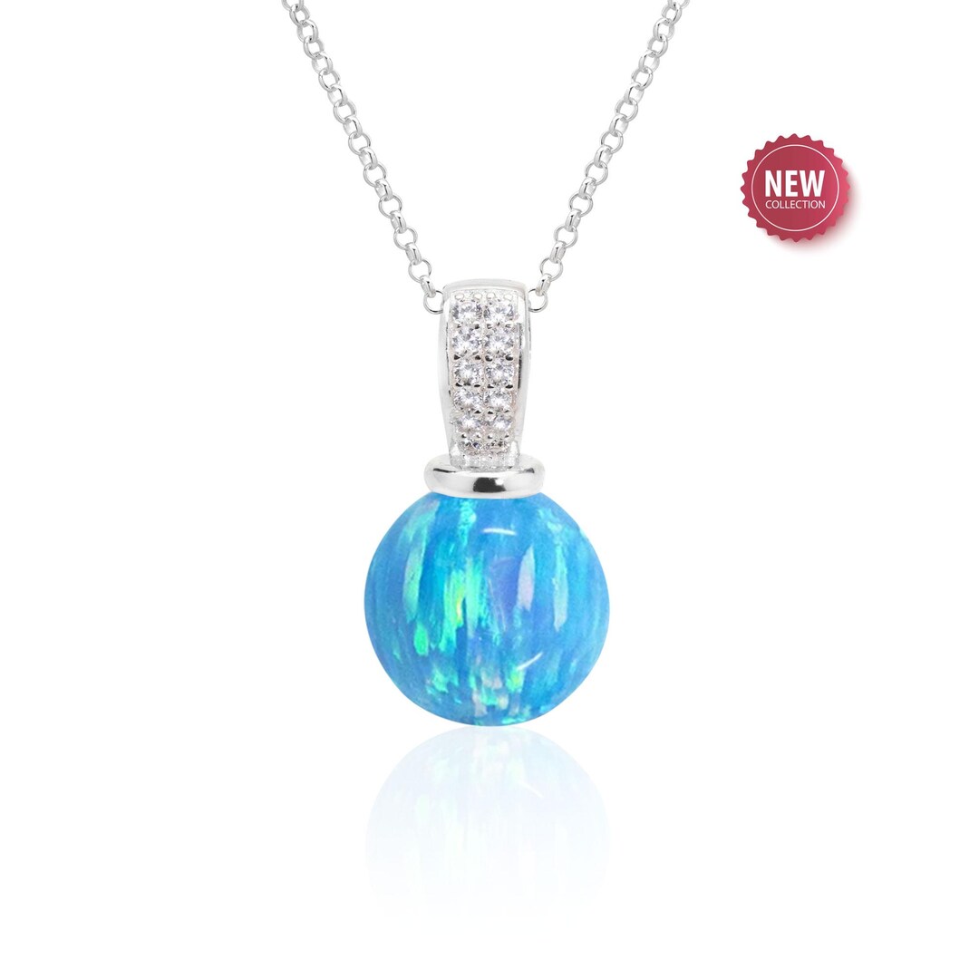 12 Mm Blue Opal Sphere Pendant Necklace in Sterling Silver, October ...