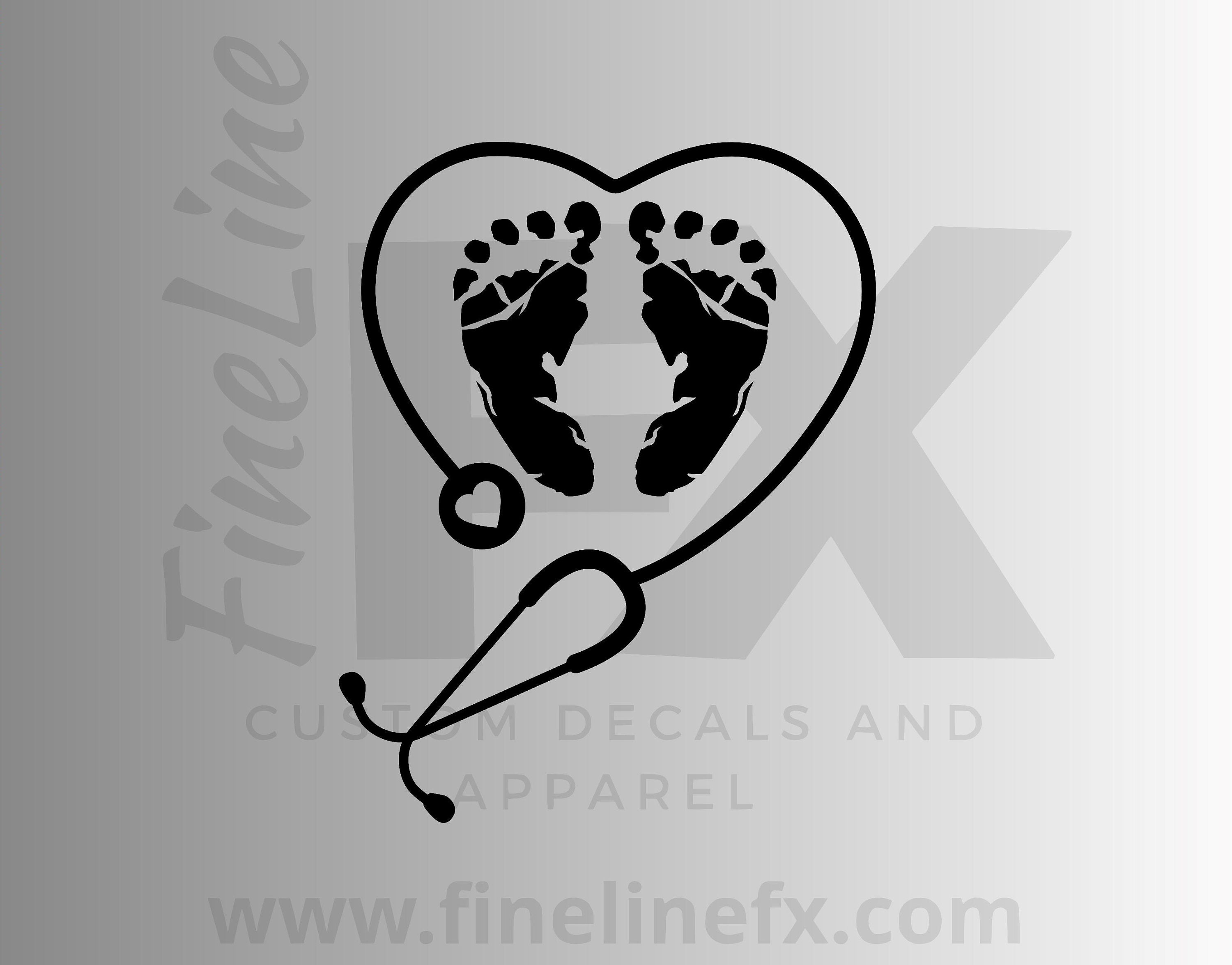 OB Nurse Stethoscope Heart Baby Foot Prints Obstetrician Vinyl - Etsy