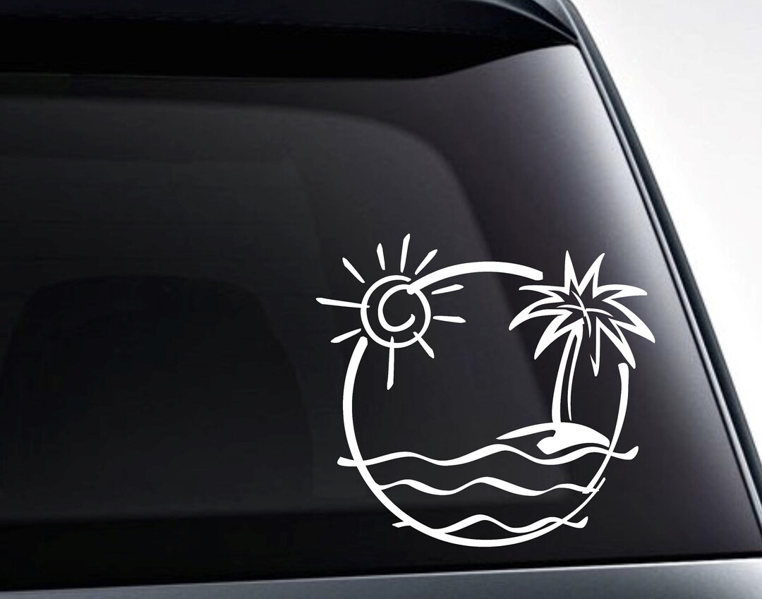 Tropical Island Sun and Palm Tree Vinyl Decal Sticker - Etsy