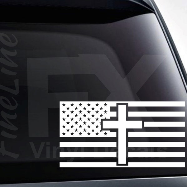 American Flag Cross Car Decal - Etsy