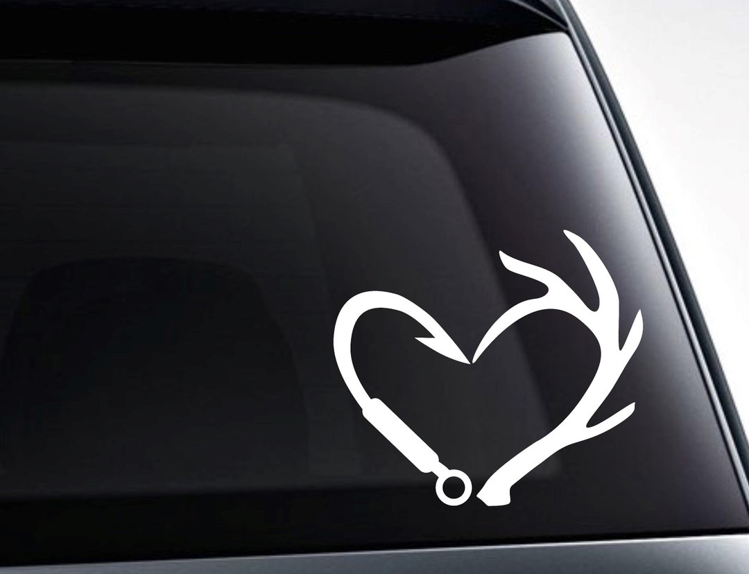 Fishing Hook and Deer Antlers Heart Vinyl Decal Sticker - Etsy