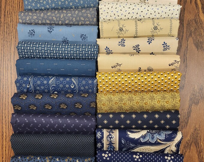 Civil War Denim Blue, Navy and Gold Fat Quarters Fabric Bundle of 24 ...