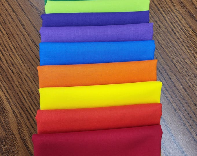 Rainbow Cotton Fabric Fat Quarters Bundle: 10 Solid Primary Colors - Etsy