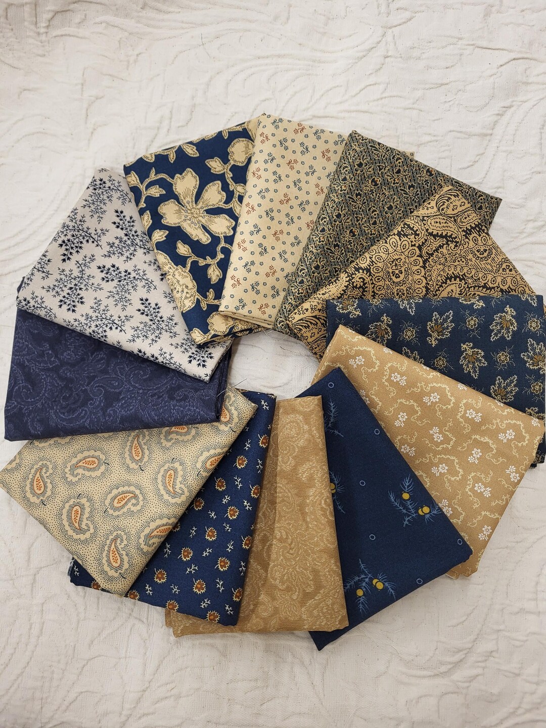 Civil War Denim Blue, Navy and Gold Fat Quarters Fabric Bundle of 12 ...