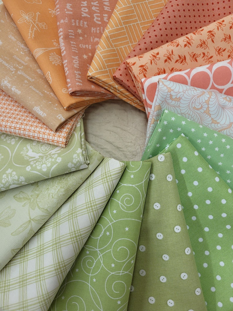 Peach & Spring Green Fabric Fat Quarter Bundle: 16 Sweet Pastel Prints ...