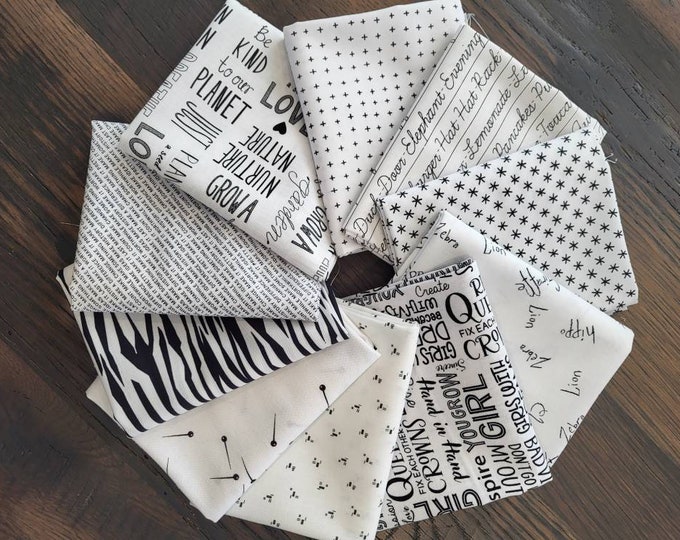 Black And White Fat Quarters Fabric Bundle Of 10 Assorted Quality