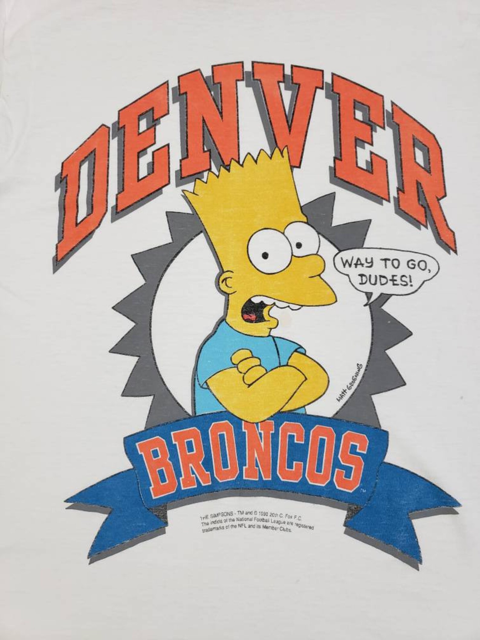 Vintage 1990 the Simpsons Bart Denver Broncos Football NFL X | Etsy