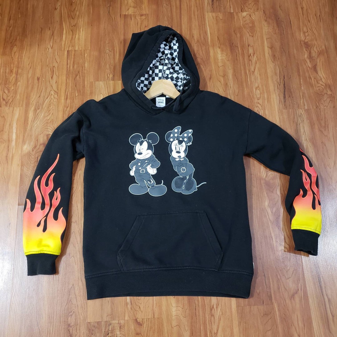 Vans X Disney Mickey Mouse Fire Flames Black Hoodie Sweater Women's ...