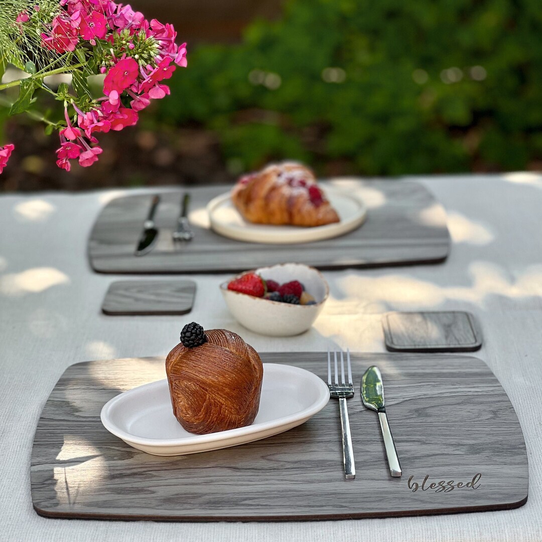 Wood Placemat Personalized Set, Table Mats & Coasters Set, Farmhouse ...