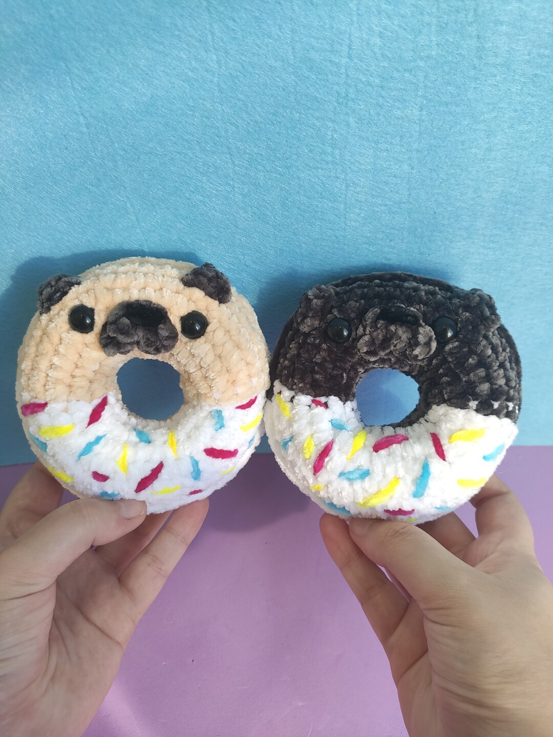 Donut Pug Plush: Handmade Crochet Stuffed Animal Pug Dog Plushie - Etsy