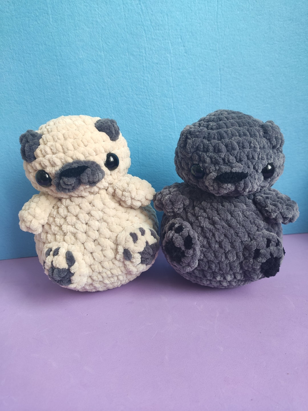 Sitting Pug Plush Bulky: Handmade Crochet Stuffed Animal Pug Dog ...