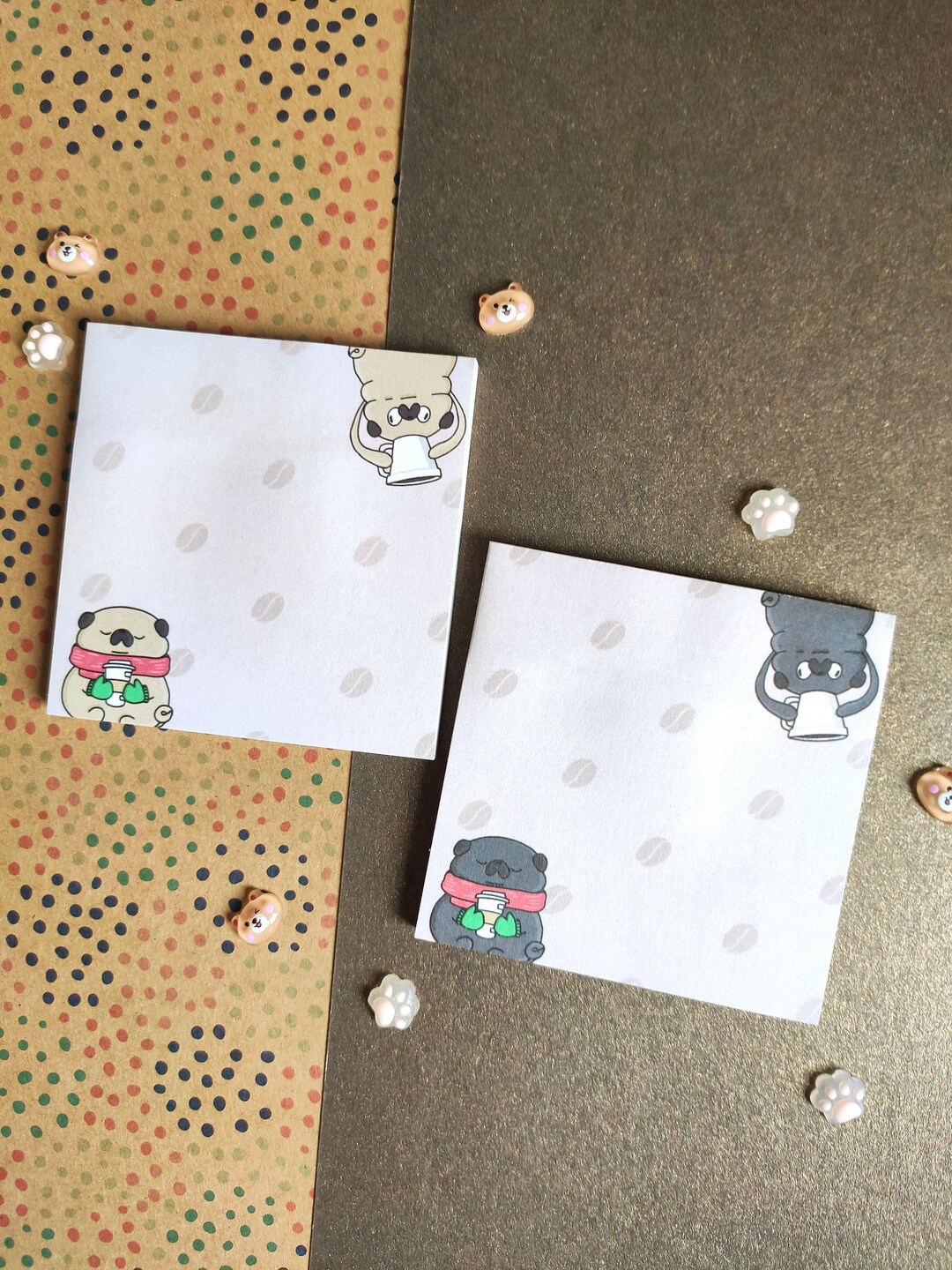 Pug With Coffee Sticky Note | Cute Pug Dog Stationery - Etsy