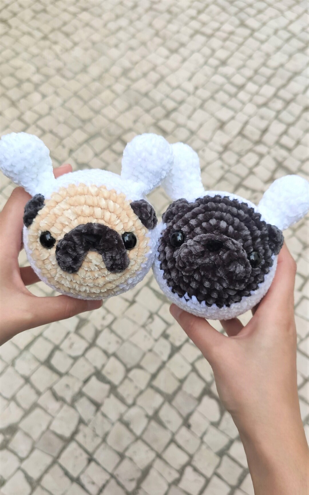 Pug Easter Bunny Plush: Handmade Crochet | Stuffed Animal Pug Dog in a ...