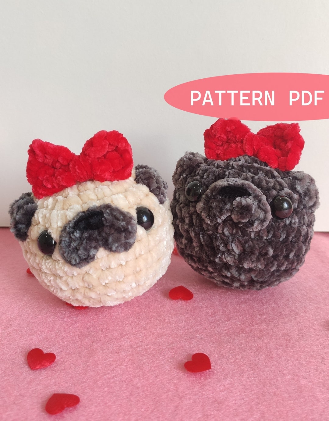 Pug Ball With Bow Plush Crochet PATTERN! Amigurumi Pug Plushie Toy - Etsy