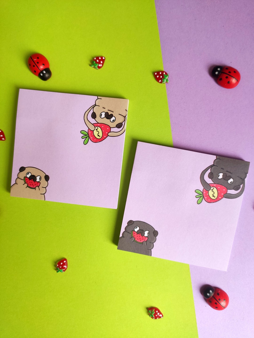 Lilac Spring Vibe Fruit Pug Sticky Note | Cute Pug Dog Stationery - Etsy