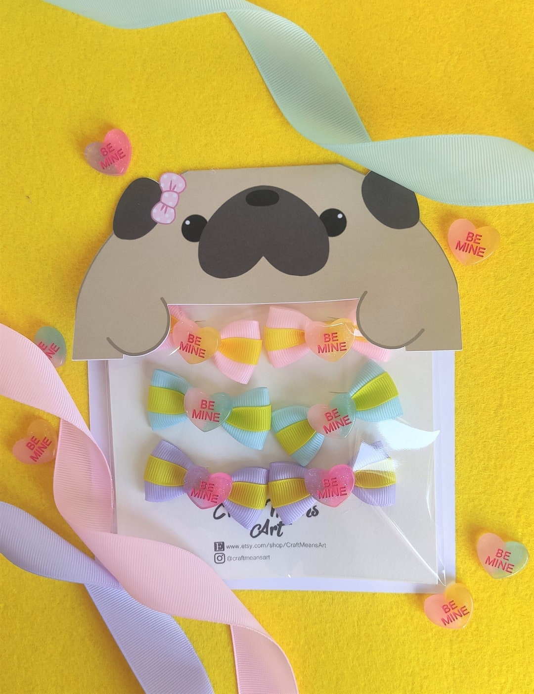 Handmade Colorful "be Mine" Bow Set - Small Dog Bows/ Crochet Plushie ...