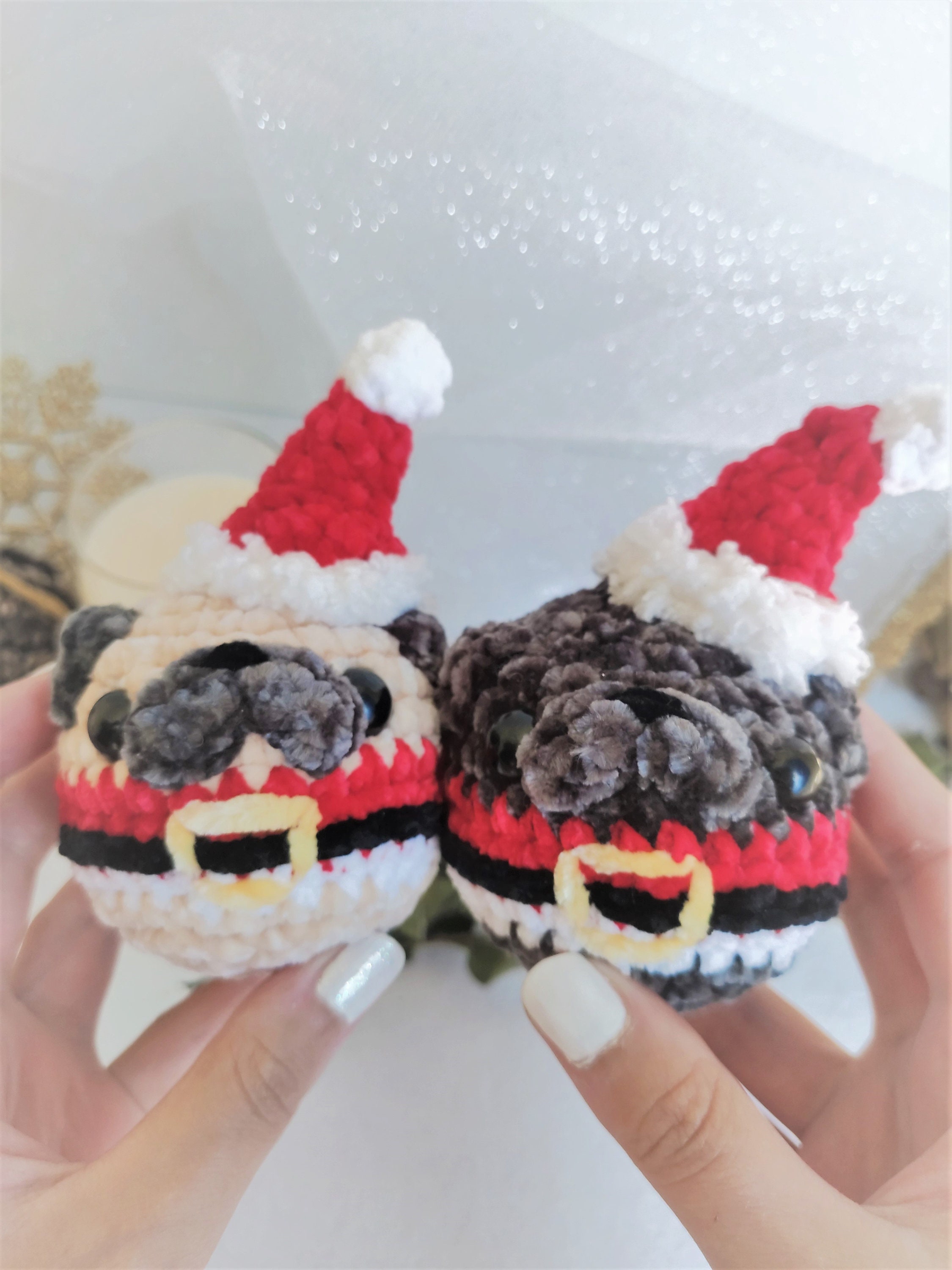Santa & Elf Pug Ornament Crochet PATTERN! Amigurumi Dog in Christmas ...