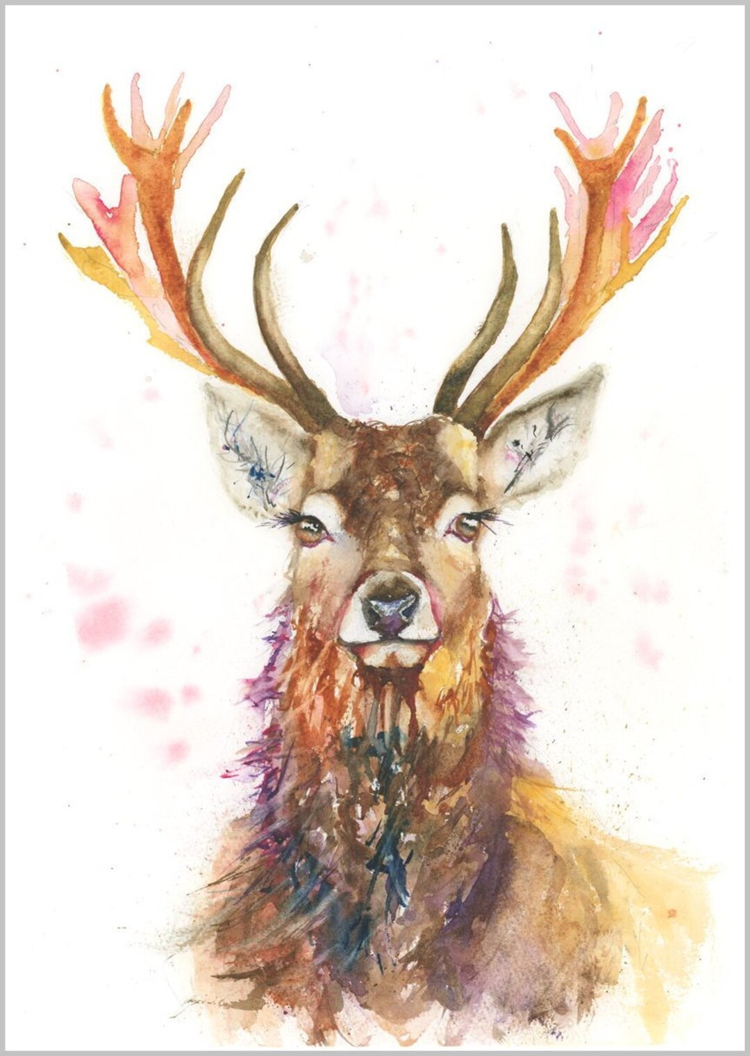 Colourful Stag Print Watercolour - Etsy Australia