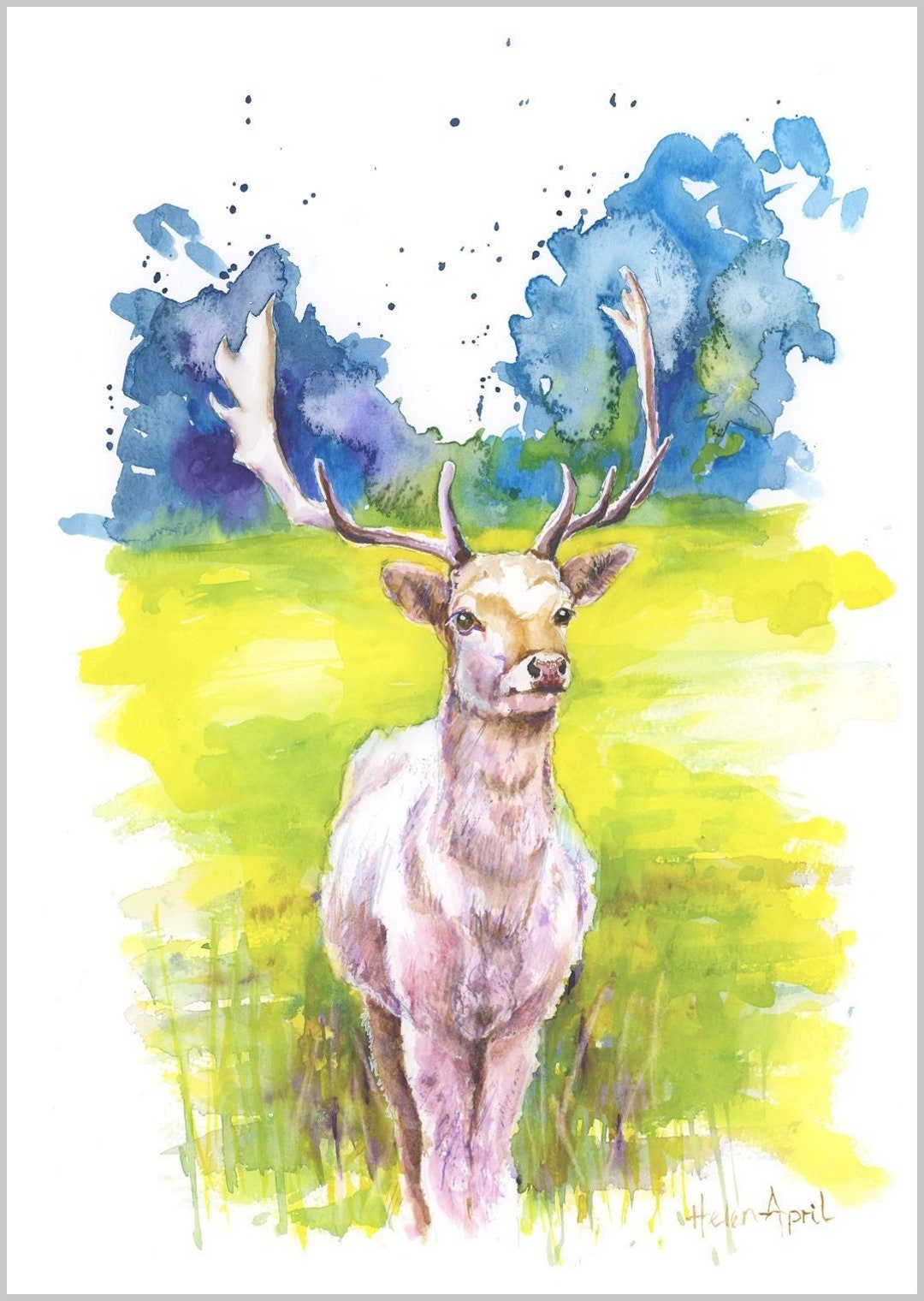 White Stag Watercolour Painting - Etsy