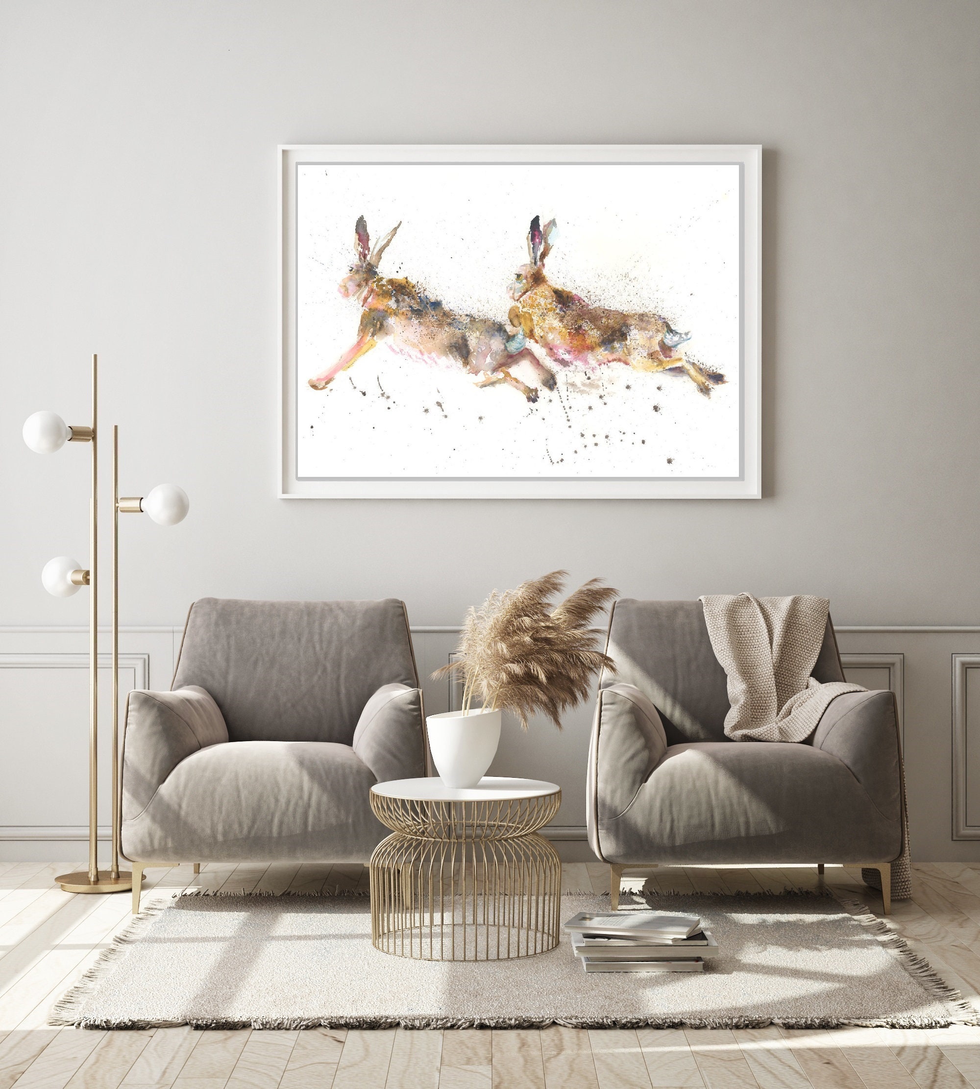 Running Hare Print Watercolour - Etsy UK
