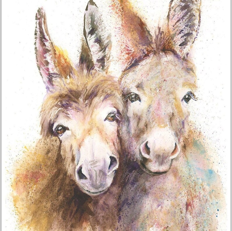 Two DONKEY Print Watercolour - Etsy