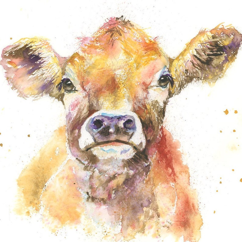 JENNY the JERSEY COW Print Watercolour - Etsy UK