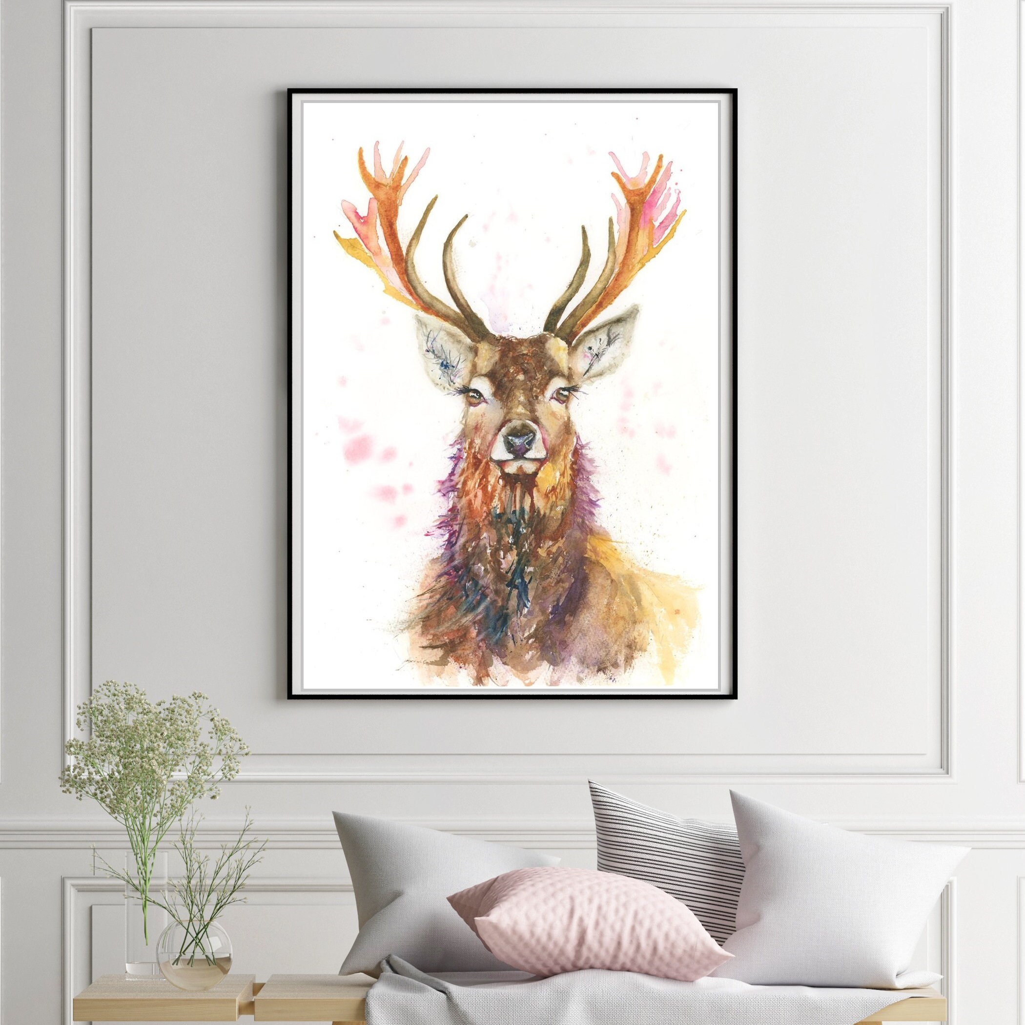 Colourful Stag print watercolour | Etsy