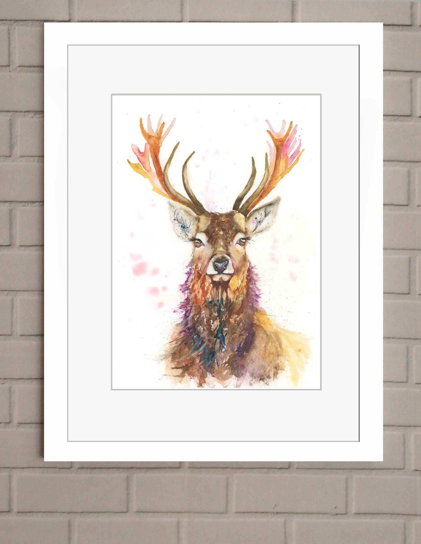 Colourful Stag print watercolour | Etsy