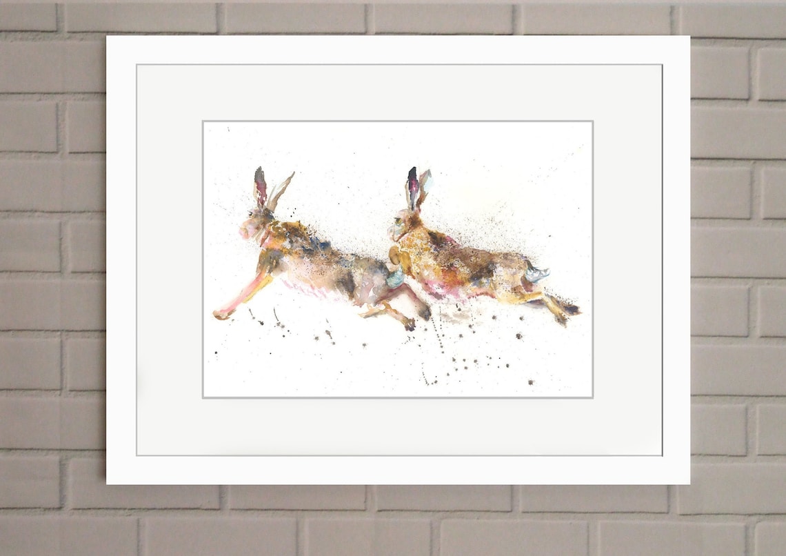 Running Hare Print Watercolour - Etsy UK